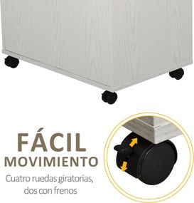 HOMCOM Mikrovlnná část kuchyňské skříňky se 2 dvířky a nastavitelnou policí na kolečkách, nosnost 70 kg, 60.4x40.3x97 cm, Bílá