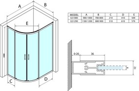 Gelco Gelco, SIGMA SIMPLY čtvrtkruhová sprchová zástěna 1000x800mm, R550, čiré sklo, GS1080