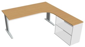 Sestava stolu a skříně levá 180 cm - Hobis Cross CE 1800 H L Dekor stolové desky: buk, Dekor lamino podnože: bílá, Barva nohou: Stříbrná