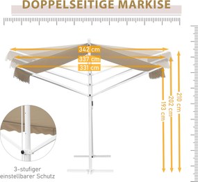 Stojící markýza Markýza 4,5 x 3,4 m kryt terasy zahradní markýza se skládacím ramenem klika terasa krémová hliníková kovová
