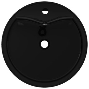 Keramické umyvadlo s otvorem na baterii a přepadem, černé kulaté,  141939