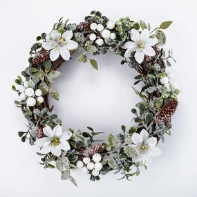 Vánoční věnec proutěný POINSETTIA bílá 30 cm