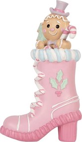 Vánoční dekorace figurka růžová bota s perníčkem Pastel Christmas Chic – 13*9*22 cm