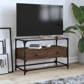 TV skříňka se skleněnou deskou kouřový dub 80x35x51 cm kompozit