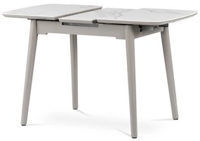 Jídelní stůl HT-400M WT rozkládací 90+25x70 cm, keramika bílý mramor, masiv šedý vysoký lesk