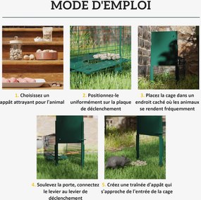 Outsunny Záchytná past na živé zvířata z oceli s 1 vchodem pro potkany a myši rozměr 80L x 25W x 30H cm tmavě zelená