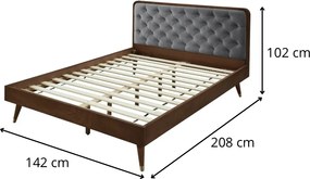 Dvoulůžková postel Cassidy 140x200 popelavě šedá/ořech