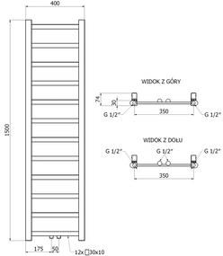 Mexen Bolt, topné těleso 1500 x 400 mm, 342 W, spodní a středové, černá, W126-1500-400-00-70