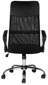 Otočná kancelářská židle, chromové nohy, vysoký opěrák, černá barva