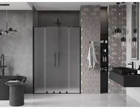 Mexen Velar L Duo, posuvné sprchové dveře do otvoru 150 cm, 8mm sklo námraza, černá matná, 871-150-003-32-70