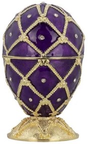 Smaltovaná šperkovnice bonboniéra Fabergého vejce 15 cm fialová