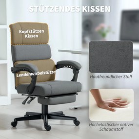 HOMCOM Polstrovaná kancelářská židle s efektem sametu, výškově nastavitelná, na kolečkách, šedá