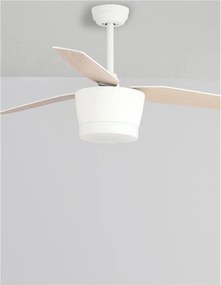 NV 5260261 Stropní ventilátor se světlem MONSOON tělo z oceli matná bílá a sklo 3ABS dřevěné listy LED 18W 3000K - NOVA LUCE