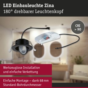 P 92413 LED vestavné svítidlo Zina IP65 5W / 8W 230V stmívatelné 2700 - 4000K černá mat - PAULMANN