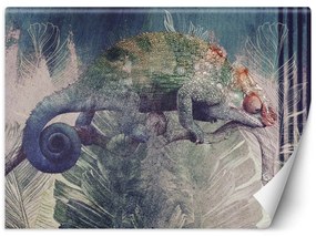Fototapeta, Chameleon na větvi v džungli - 254x184 cm