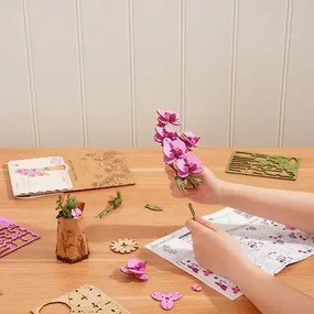 RoboTime 3D dřevěná skládačka Fialová orchidej