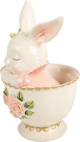Dekorace králík v šálku s růžemi - 16*13*22 cm