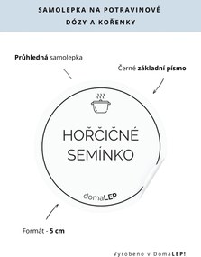 Samolepka na kořenky HOŘČIČNÉ SEMÍNKO průhledná 5 cm základní písmo