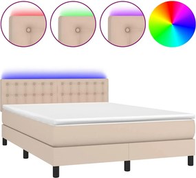 Box spring postel matrace a LED cappuccino 140x200cm umělá kůže 3134230