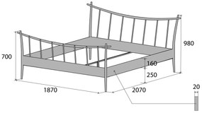 Nábytek ATIKA s.r.o. Kovová postel JOLLY Povrchová úprava: stříbrná RAL 9006, Rozměr: 200 x 200 cm