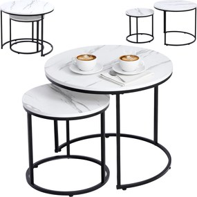 Velaco Set 2 konferenčních stolků TIG-1 70, imitace bílého mramoru/černá