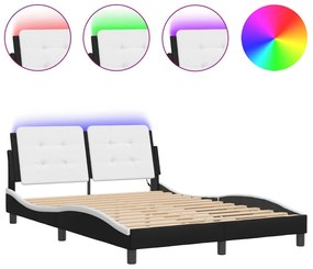 Rám postele s LED osvětlením černý a bílý 140x200 cm umělá kůže