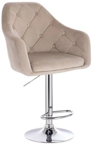 LuxuryForm DESIGN Barová židle ANDORA VELUR na stříbrné kulaté podstavě - latte