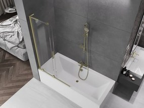 Mexen Velar L, 2-křídlová posuvná vanová zástěna 100 x 150 cm, 8mm čiré sklo, zlatý matný profil, 896-100-003-01-55