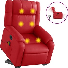 Elektrické zvedací masážní polohovací křeslo červené umělá kůže 3205176