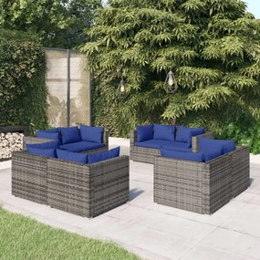 vidaXL 8dílná zahradní sedací souprava s poduškami polyratan [3101554] Barva: Šedá a tmavě modrá