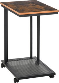 HOMCOM Odkládací stolek tvaru C Servírovací vozík Odkládací stolek dřevo kov černý ořech 51x36x65 cm do obývacího pokoje a kuchyně