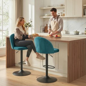 HOMCOM 2ks barových židlí, moderní otočné stoličky s opěrkou nohou, modré