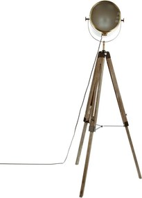Podlahová lampa trojnožka hnědá, industriální, ve tvaru reflektoru,