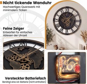 Costway Ø68 cm Kovové nástěnné hodiny Římské číslice Silent Tree of Life Obývací