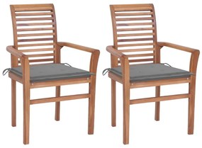 Jídelní židle 2 ks šedé podušky masivní teak,  3062596