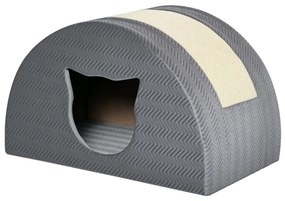 PawHut kočičí jeskyně se škrabadlem a sisalem, plyš na dotek, dvířka s kočičím obličejem, 48,5 x 30 x 30 cm, šedá kočičí jeskyně pro malé kočky | Aos…
