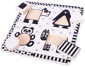 Bigjigs Toys Dřevěné vkládací puzzle černobílé tvary 1