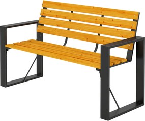 Outsunny zahradní lavice pro 2 osoby — dřevěné lamely s područkami, 136 × 54 × 82 cm (přírodní dřevo)