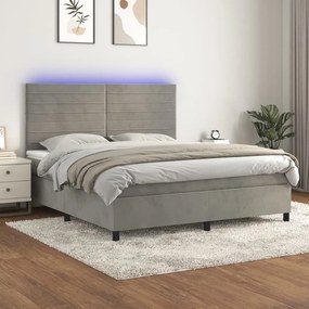 Box spring postel s matrací a LED světle šedá 160x200 cm samet 3136191