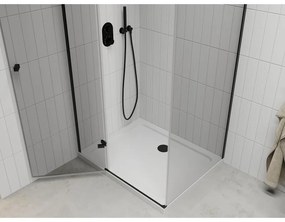Mexen Roma sprchový kout s otočnými dveřmi 90 x 70 cm, Průhledné, Černá + sprchová vanička Flat, Bílá - 854-090-070-70-00-4010B