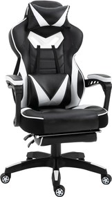 Ergonomická herní židle Vinsetto s nastavitelnou výškou a sklonem, opěrkou nohou, hlavy a bederním polštářem, kolečka 65x70x118,5-128,5 cm Bílá | Aoso
