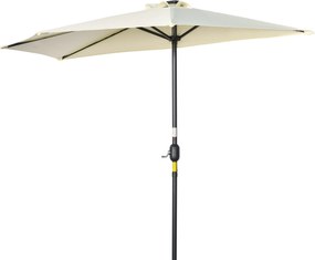 Outsunny Slunečník, 270 x 240 cm Poloviční slunečník s LED světly, Polokruhový slunečník s ručním klikou a solárním panelem, pro zahradu, kovový, béžo