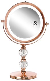 Kosmetické zrcátko s LED osvětlením ø 18 cm růžově zlatá CLAIRA Beliani