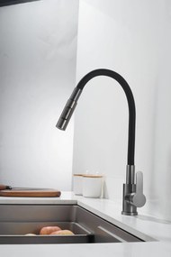 Gamma Flex 4000, stojánková dřezová baterie s flexibilním ramenem, 2-funkční výtok, černá-grafitová, GMA-BFX-4000GM