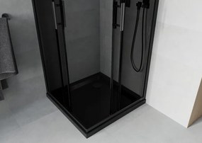 Mexen Rio, čtvercový sprchový kout 80(dveře)x80(dveře)x190 cm, 5mm šedé sklo, černý profil + černá sprchová vanička SLIM, 860-080-080-70-40-4070B