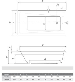 Roth KUBIC NEO SHORT obdelníková vana 130 × 70 cm 9360000