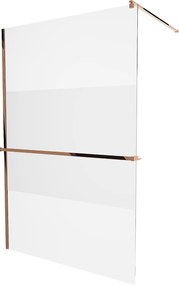 Mexen Kioto+, sprchová zástěna s poličkou a držákem na ručníky 140 x 200 cm, 8mm čiré sklo vzor námraza, profil růžové zlato, 800-140-121-60-35