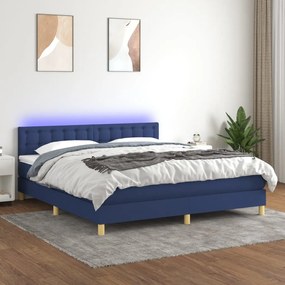 Box spring postel s matrací a LED modrá 160x200 cm textil