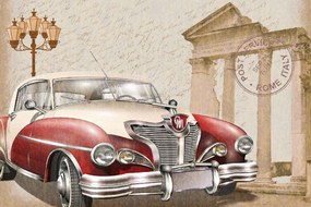 DIMEX | Samolepicí vliesová fototapeta na zeď Římský vintage plakát MA-5-2209 | 375 x 250 cm | červená, béžová, žlutá, metalická