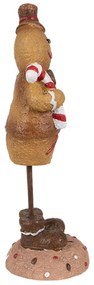 Hnědá vánoční dekorace Perníček na dlouhých nožičkách s hnědým kloboučkem a lízátkem Candy Cane – 18 cm
